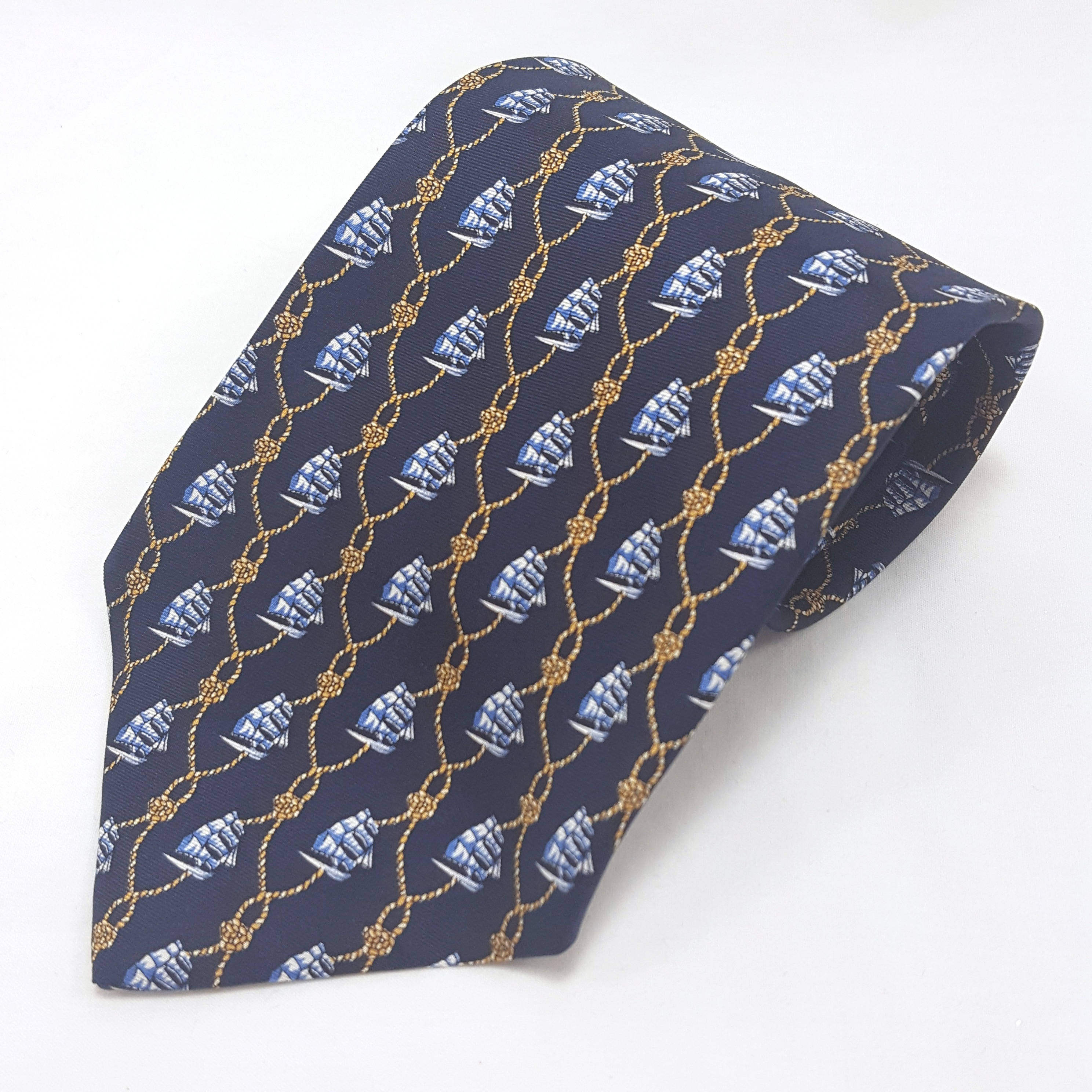 Vintage Sailing Ship Necktie- Navy Blue Silk Tie- Nautical Tie- Sailing ...